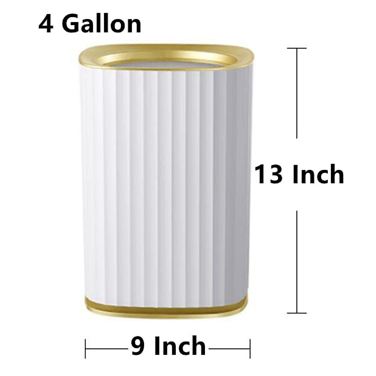 Happiness Decoration Plastic Garbage Can 4 Gallon Small Wastebasket Slim Garbage Can Square Trash Can for Kitchen, Bathroom, Bedroom, Home Office, Outdoor, Dorm Room (White-Gold)