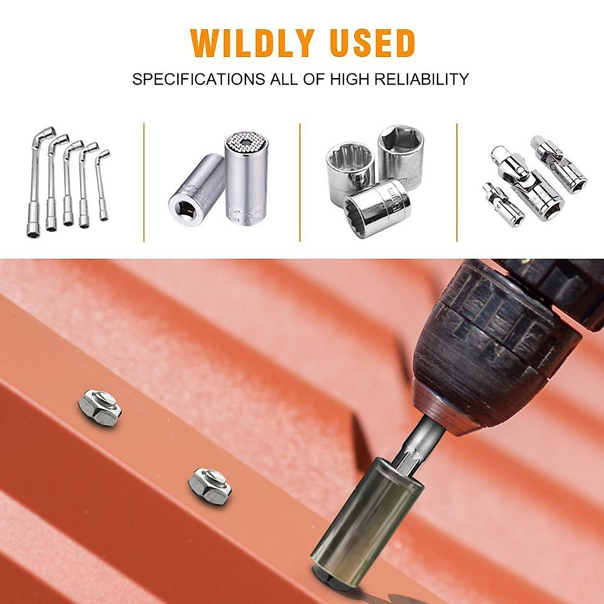 Impact Grade Socket Wrench Adapter Extension Set Turns Power Drill Into High Speed Nut Driver,Hex Shank Bit Square Power Drill Cordless Impact Sockets Bit Set,Sizes 1/4" 3/8" 1/2",Cr-V,Black,3-Piece