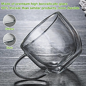 Double Walled Glass Coffee Mugs Set of 2, 8 oz Hand Blown Insulated Coffee Mugs with Handle, Clear Coffee Mugs for Cappuccino, Latte, Americano, Tea Bag, Beverage Glasses Heat Resistant Coffee Cups