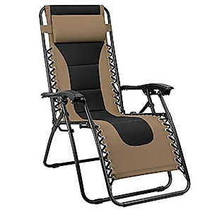 Devoko Patio Zero Gravity Chair Outdoor Oversize Padded Recliner Lounge Chair with Adjustable Headrest 300 lbs for Lawn Beach Poolside (Brown)