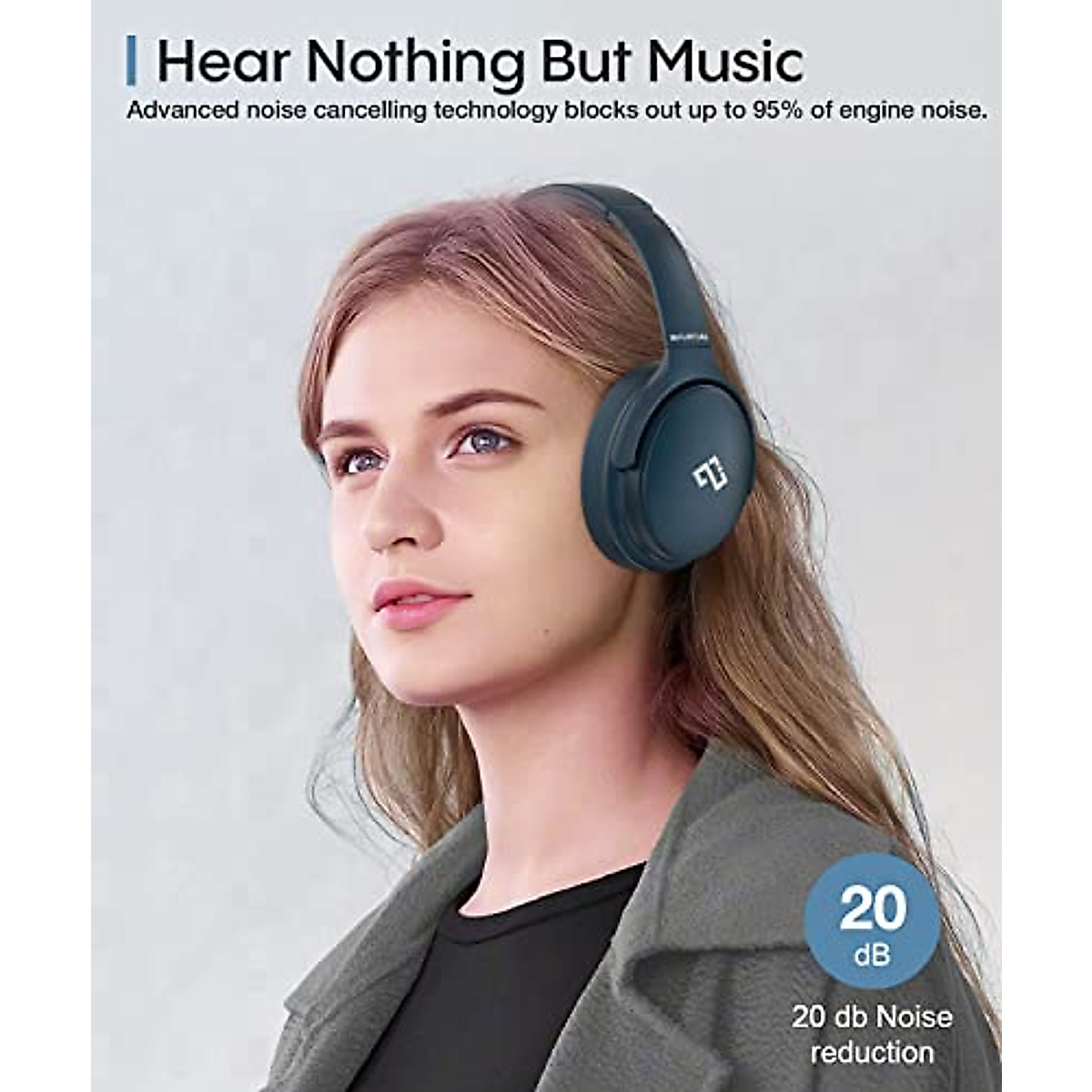 INFURTURE Active Noise Cancelling Headphones, H1 Wireless Over Ear Bluetooth Headphones, Deep Bass Headset, Low Latency, Memory Foam Ear Cups,40H Playtime