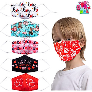 JOYIN 6 Pcs Valentine's Day Print Reusable Face Mask 3D Ergonomic with Adjustable Elastic EarLoop, Breathable Washable Dustproof Mouth Protector for Teens Adult Girls