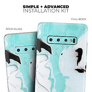 DesignSkinz Black and Teal Textured Marble | Protective Vinyl Decal Wrap Skin Cover Compatible with The Samsung Galaxy S10e (Full-Body, Screen Trim & Back Glass Skin)