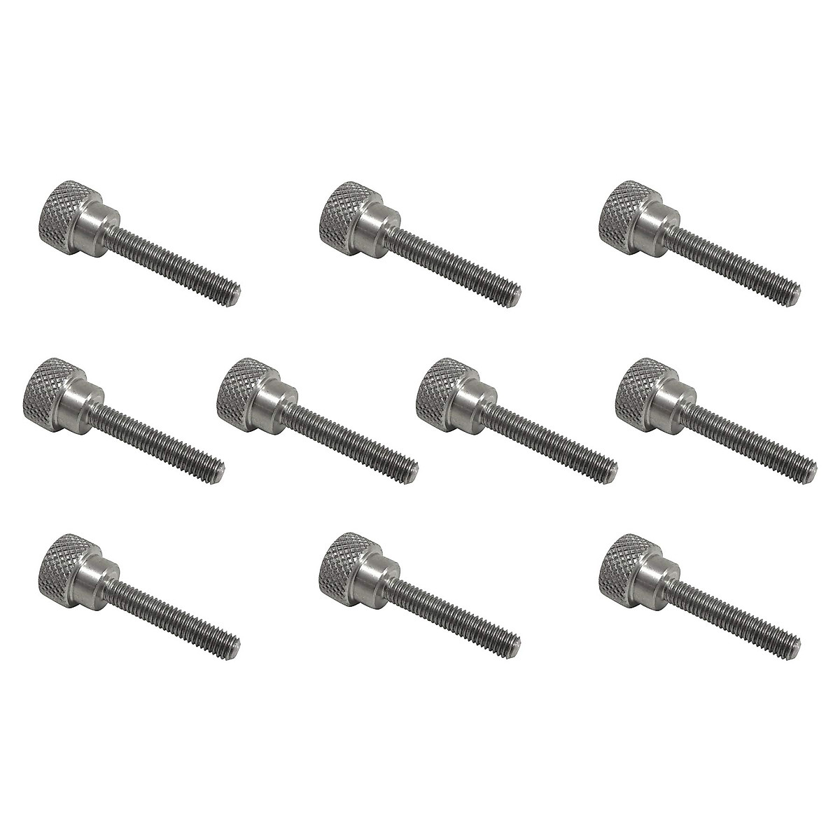 10 Pack 10-32 x 1 Inch Threads 303 Stainless Steel Diamond Knurled Thumb Screws Knobs with Straight Shoulders Right-Hand Threads SAE Flat Tip Uncoated