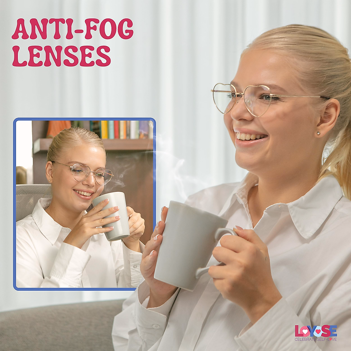 LOYOSE Blue Light Glasses For Woman, Cute Gold Frame Heart Shaped Bluelight Glasses, Blue Light Blocking Glasses for Computer Screen Phone TV Gaming