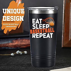 Onebttl Basketball Lovers Gifts, Basketball Gifts for Coach, Men, Dad on Birthday Christmas, 20oz Stainless Steel Tumbler - Eat Sleep Basketball Repeat, Black