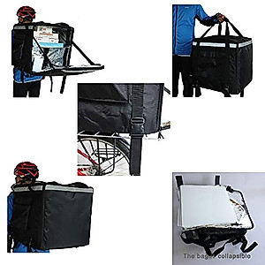 PK-92Z: Big Insulated Pizza Delivery Bag with Cup Holder, 16" L x 16" W x 16" H, Thermal Food Delivery Box For Scooter, Heat Insulated Food Delivery Bag For Bike, Side Loading, 2-Way Zipper Closure