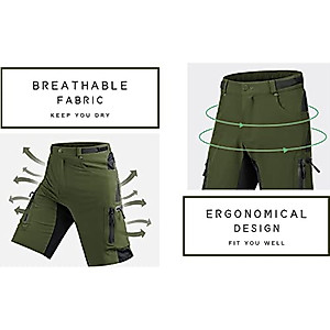 Kinkia Men's Mountain Bike Shorts Loose-fit Lightweight MTB Cycling Cargo Shorts with Pockets(KK0288-ArmyGreen-XS)