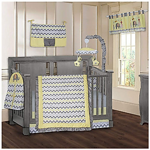 BabyFad Elephant Yellow Chevron 9 Piece Baby Crib Bedding Set 100% Cotton