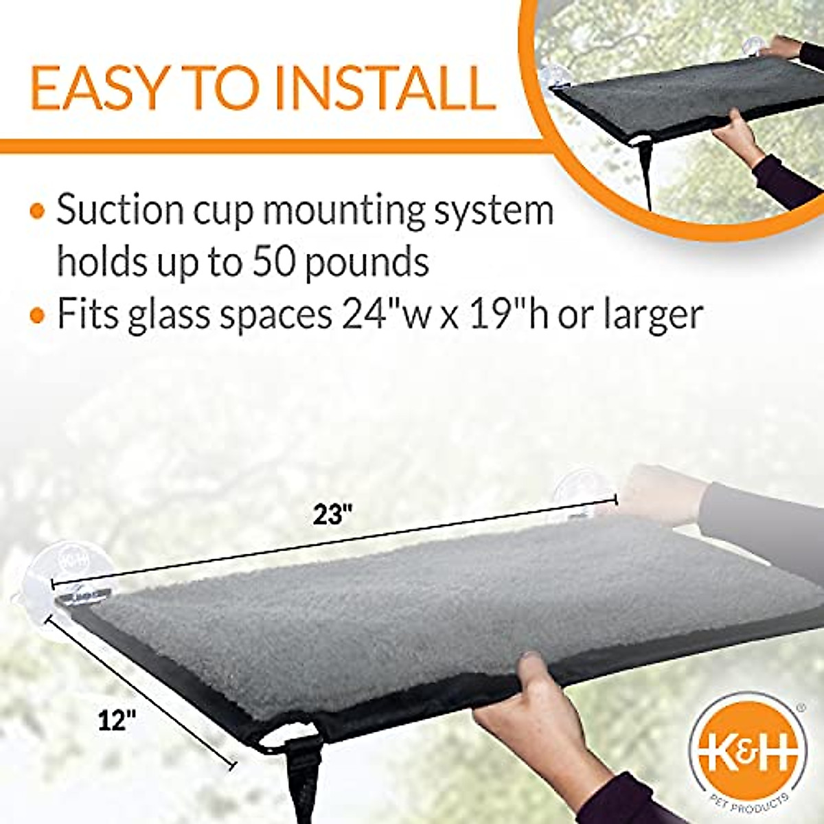 K&H Pet Products EZ Mount Window Sill Cat Bed, Cat Window Hammock, Sturdy Cat Window Perch for Large Cats, Cat Window Bed Cat Furniture, Cat Hammock for Window Cat Perch Cat Shelf - Single Level Gray