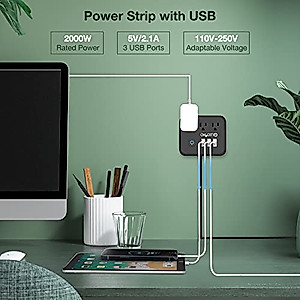 QWOZUEO Power Strip with USB, Outlet Extender with Night Light, 3 Outlet 3 USB Ports Desktop Charging Station, 4 ft Smart Power Strip, Small and Portable Travel Extension Cord for Home Office Hotel