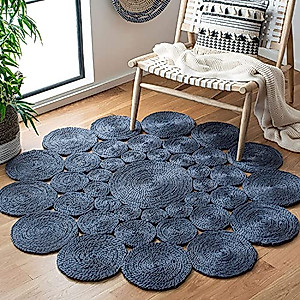 THE PIKKU INTERNATIONAL - Rug Round Jute Hand Woven Circle Design Area Rug Blue Dye Carpet (11 X 11 Feet)
