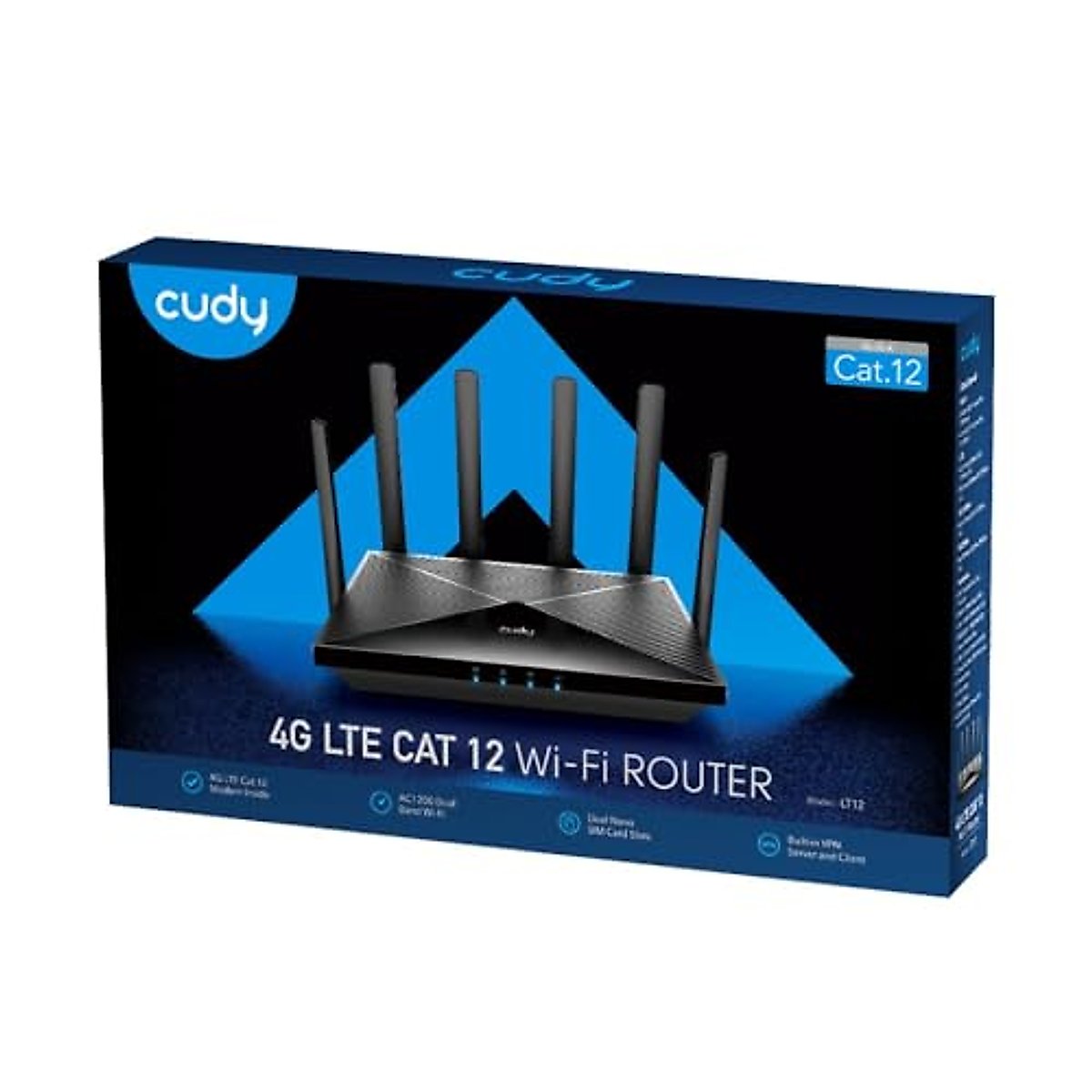 Cudy 4G LTE Cat 12 WiFi Router, LTE Modem Router, Qualcomm Chipset, Dual SIM 4G Cellular Router, AC1200 Dual Band WiFi, 4 Gigabit Ports, OpenVPN, WireGuard, Band Lock, TTL, at Command