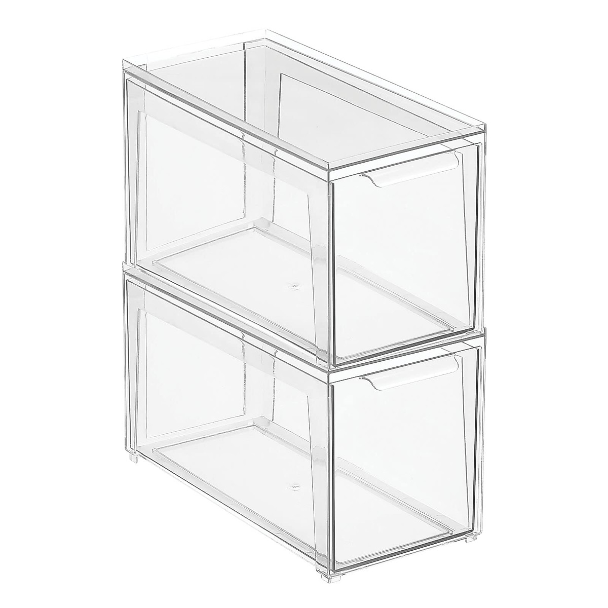 mDesign Plastic Stackable Bathroom Storage with Pull Out Bin Organizer Drawer for Cabinet, Vanity, Shelf, Cupboard, Cabinet, or Closet Organization - Lumiere Collection - 2 Pack - Clear