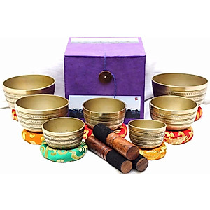 SANSKAR NEPAL Tibetan Singing Bowl Set of 7 Hand Hammered with Carry Box | Bells for Meditation and Yoga | Sound Therapy Instruments for Relaxation | Prayer Bowl Chakra Healing for Spiritual Growth