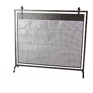 Deco 79 Metal Geometric Fireplace Screen Suspended Grid Single Panel with Bolted Detailing, 38" x 9" x 35", Black