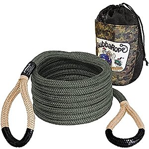 Bubba Rope RENEGADE 176655BKG Off-Road Power Stretch Kinetic Kit 3/4" x 20" Recovery Rope With Breaking Strength of 19000 In Tane / Green Accessory Ideal for Recovery and Towing Stuck Vehicles