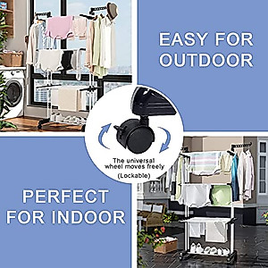 Clothes Drying Rack, 4-Tier Oversize Collapsible Clothes Drying Rack,Stainless Steel Laundry Garment Dryer Stand Stainless Steel Free-Standing Laundry Stand for Towels, Clothes, Shoes, Black & White