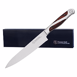 Hammer Stahl Serrated Utility Knife | German Forged High Carbon Steel Serrated Sandwich Knife | Petty Kitchen Knife with Ergonomic Quad-Tang Pakkawood Handle & Gift Box | 6-Inch Serrated Tomato Knife