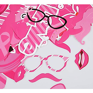 45PCS Breast Cancer Awareness Props - Pink Ribbon Photo Booth Fundraiser Charity Event Party Supplies Decorations