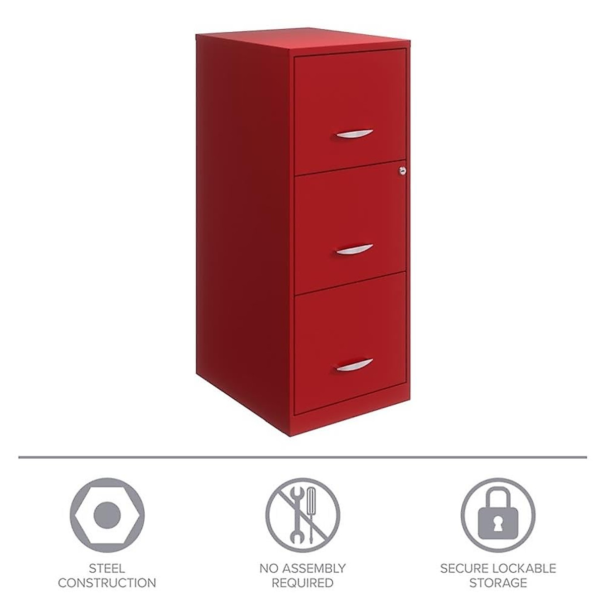 Hirsh Industries Space Solutions 3 Drawer Metal Vertical File Cabinet with Lock Lava Red