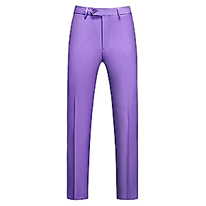 Mens Pants Slim Fit Solid Color Skinny Trousers Classic Dress Business Wedding Suit Pants US Size 32 Lavender