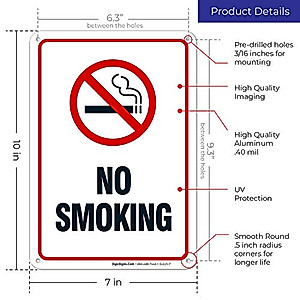 Sigo Signs - No Smoking Metal Sign, (4 Pack) 10x7 Inches, Rust Free .040 Aluminum, Fade Resistant, Made in USA