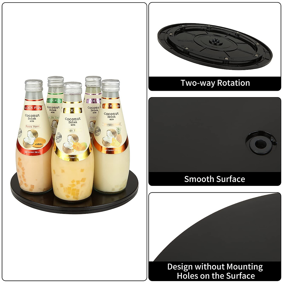 4PCS Lazy Susan Organizer 9 Inch Lazy Susan Plastic Kitchen Organization Turntable Organizer Black Lazy Susan Turntable for Cabinet, Cake,Countertop, Painting, TV, Display (50-lb Load Capacity)