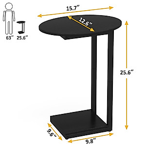 Hosfais Small Side Table End Table, C-Shaped Wood Coffee Table TV Tray for Eating Couch Tables for Small Space, Living Room, (Black)