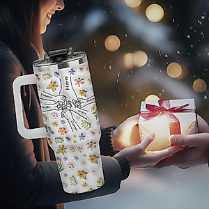 Personalized Mothers Day Birthday Gifts for Mom Nana Grandma, Custom You Hold Our Hands Also Our Hearts 2D 41oz Tumbler with Name, Customized Mother's Day Gifts from Daughter Son Kid, Travel Cup