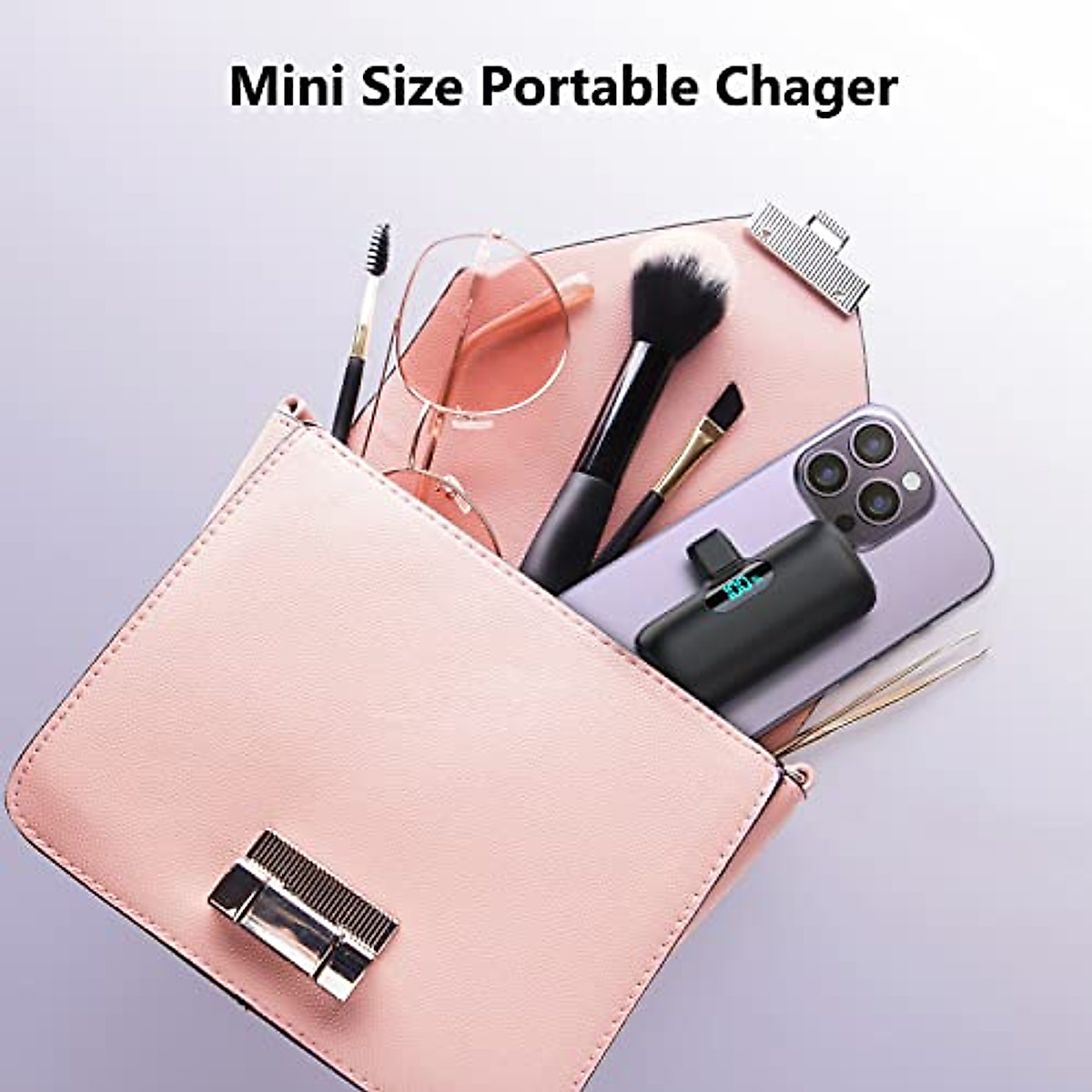 Mini Portable Charger 5000mAh Power Bank, 15w PD USB C Cell Phone Portable Power, LCD Display Battery Pack Compatible with Android Phone/Samsung Galaxy S22,S21/Note/Moto/LG/Pixel /Nexus/OnePlus 9 etc