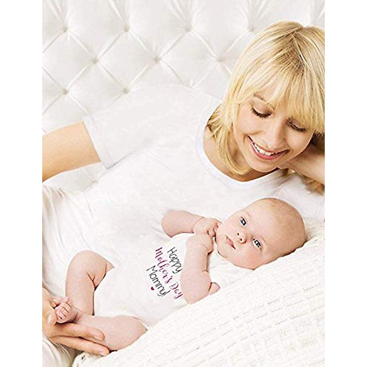 Mother's Day Baby Gift for Mom-Happy 1st Mothers Day Mommy Print Infant Romper Outfit Newborn Cotton Jumpsuit (White-A, 9-12 Months)