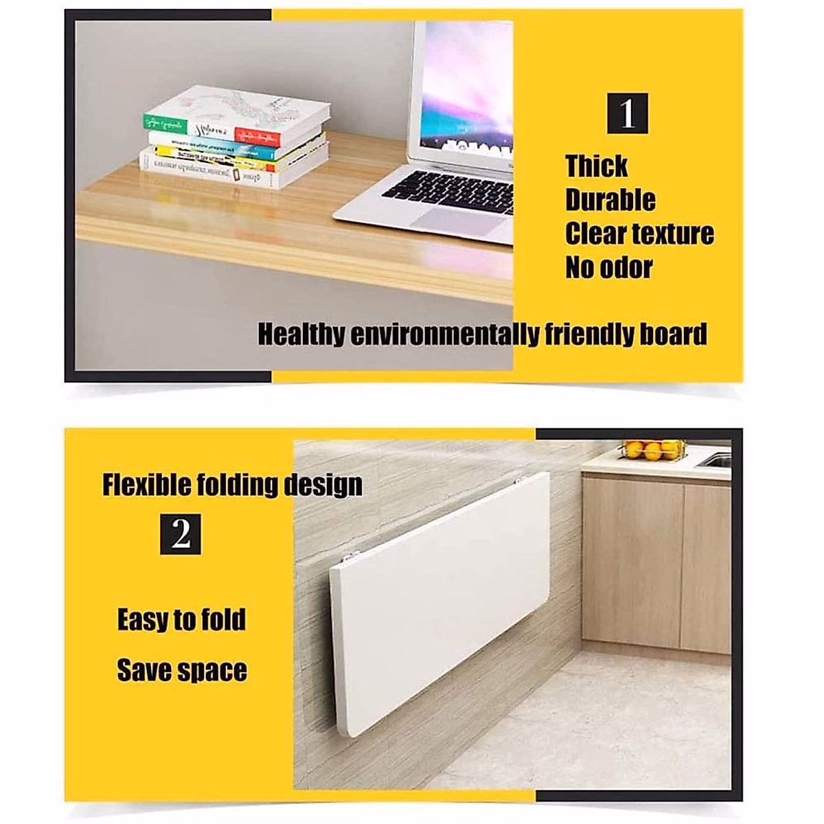 Wall-Mounted Table Wall Desk, Drop-Leaf Computer Table, Folding Heavy Duty Shelf Bracket Bench Table, Kitchen Dining Desk, for Office/Laundry Room