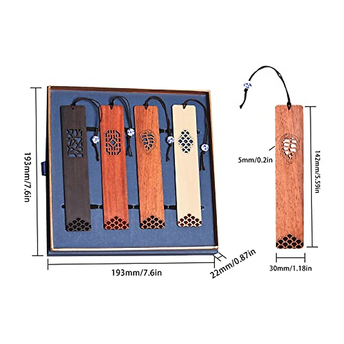 4Pcs Wood Bookmark, Carving Bookmarks for Men Handmade Wooden Bookmarks Box Set Natural Wooden Hollow Out Bookmarks Chinese Style Bookmarks for Graduation Teachers Appreciation Book Lovers Gifts