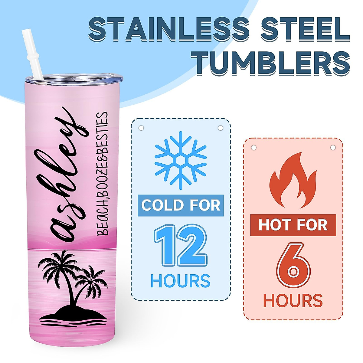 Custom Vacation Tumbler, Personalized Beach Tumblers Bulk for Women, Family Girls Trip Travel Insulated Tumbler Cups with Lids and Straws, Girls Trip Gifts Favors 2025, Bachelorette Trip Gifts