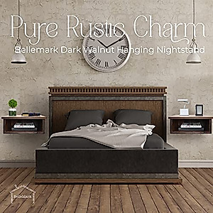 BELLEMARK Floating Nightstand | Wall Mounted Wood Bedside Table and Shelf for Bedrooms Hanging Storage Stand Great for Living Rooms, Dining Rooms, and More (Dark Walnut, Single Nightstand)