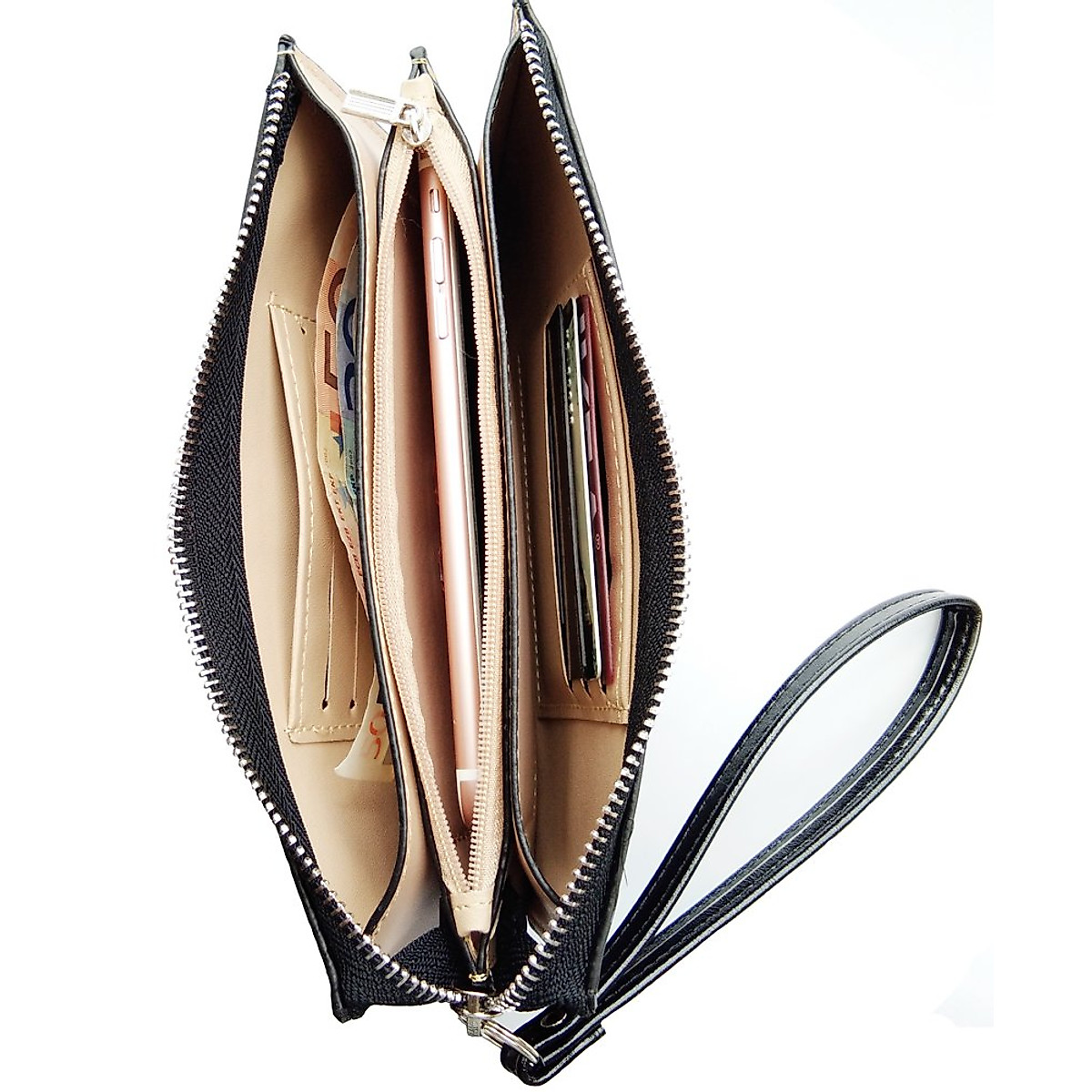 iToolai Women's Solid Color PU Leather Wristlet Clutches Purse Wallet Credit ID Cards Holder,Red