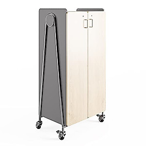 Safco Products 3935GRY Whiffle Typical 15, Double Column 14-Tote 2-Shelf Doored Rolling Storage Cart with Magnetic Dry-Erase Back, Gray, 60" H, Tall