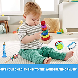 Kids Musical Instruments Sets, 12pcs Wooden Percussion Instruments Toys Tambourine Xylophone for Kids Playing Preschool Education, Early Learning Musical Toys for Boys and Girls Gift