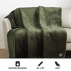 UGG 18963 Whitecap Plush Flannel Oversized Reversible Fleece Throw Blanket Luxury Lightweight Comfortable Cozy Hotel Style Machine Washable Soft Luxurious Blankets, 70 x 50-Inch, Forest