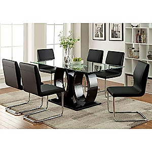 BOWERY HILL Contemporary Tempered Glass Top Double Pedestal Dining Table in Black