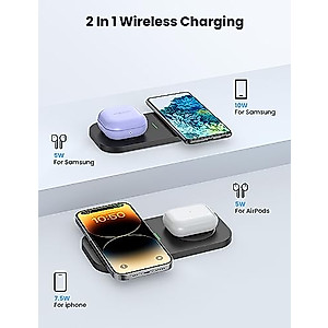 Wireless Charging Pad, JoyGeek Dual Wireless Charger for iPhone 14 Plus/14 Pro/14/13 Pro Max/Pro/Mini/12,Airpods 3/2,Wireless Phone Charger for Samsung S22/S21,24W Fast Wireless Charger（Black）
