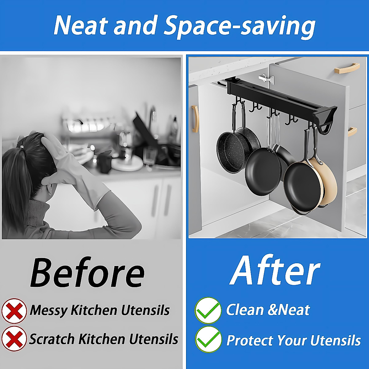 RAJYQODIS Pull Out Broom Holder, Multifunctional Slide Broom And Mop Organizer/storage, Hanging Garage Storage Rack For Kitchen/Closet/Home/Cupboard/Wardrobe (Size : 46cm/18.11inch)