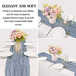 6 Pieces Dusty Blue 10FT Cheesecloth Table Runner Boho Gauze Fabric Table Runner Rustic Sheer Runner for Wedding Birthday Baby Shower Party Boho Table Decoration（Dusty Blue）