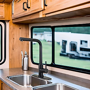 TRYWELL Kitchen Faucets with Pull Down Sprayer Stainless Steel Kitchen Sink Single Handle Utility Modern Black Kitchen Faucet and Deck Plate for Kitchen Bar Camper RV E-64-BK