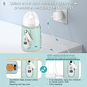 Baby Bottle Warmer, Baby Bottle Insulation Cover Bottle Warmer with 18W Quick Charge, Portable Bottle Warmer Adjustable Milk Warmer with Temperature Control, Baby Warmer Bottle for Home/Family Travel