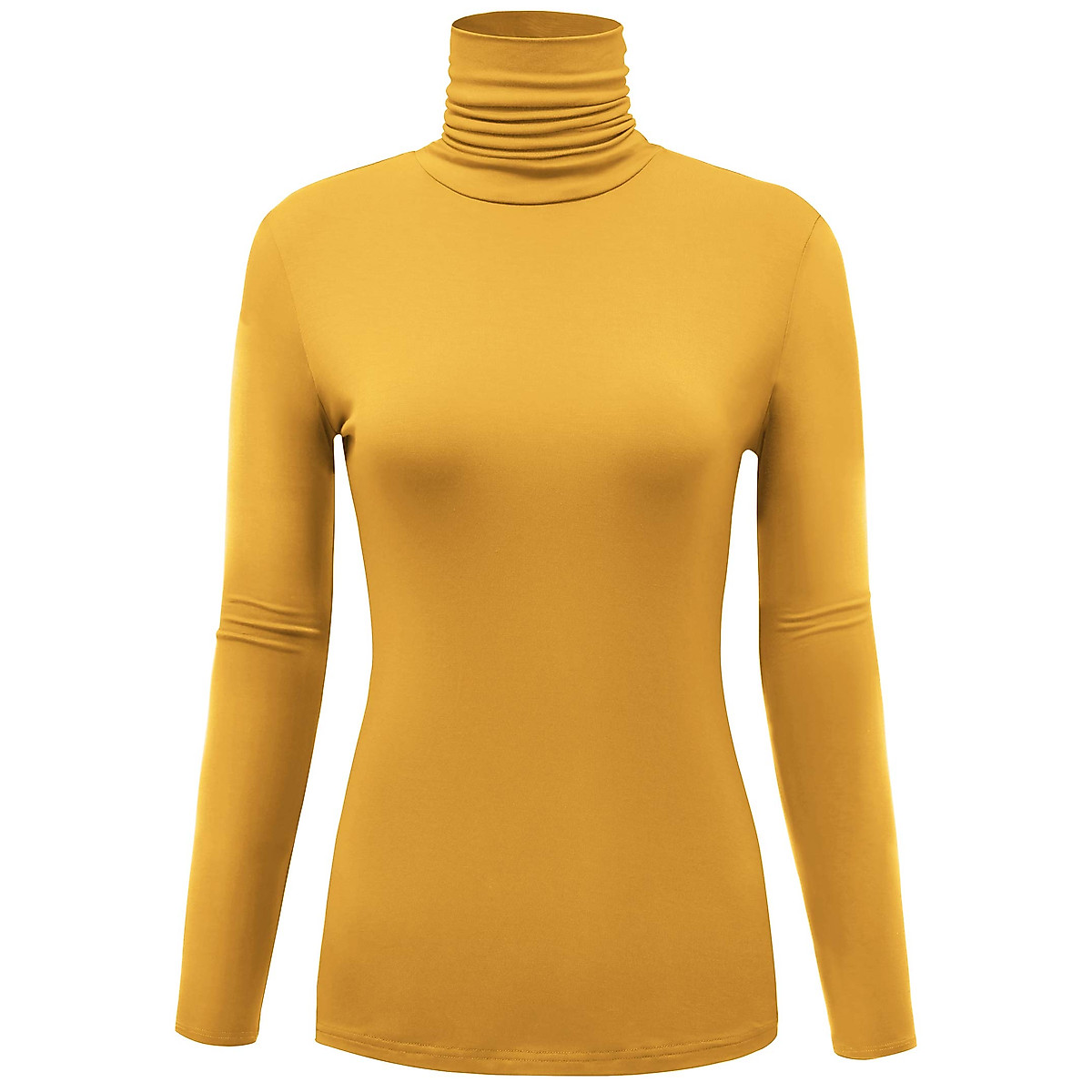 AUHEGN Women's Turtleneck Shirts Long Sleeve Tops Thermal Sweaters for Women X-Large Mustard