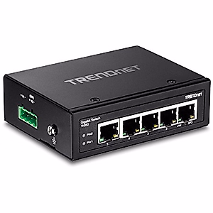 TRENDnet 5-Port Hardened Industrial Gigabit DIN-Rail Switch, 10 Gbps Switching Capacity, IP30 Rated Network Switch (-40 to 167 ºF), DIN-Rail and Wall Mounts Included, Lifetime Protection,Black,TI-G50
