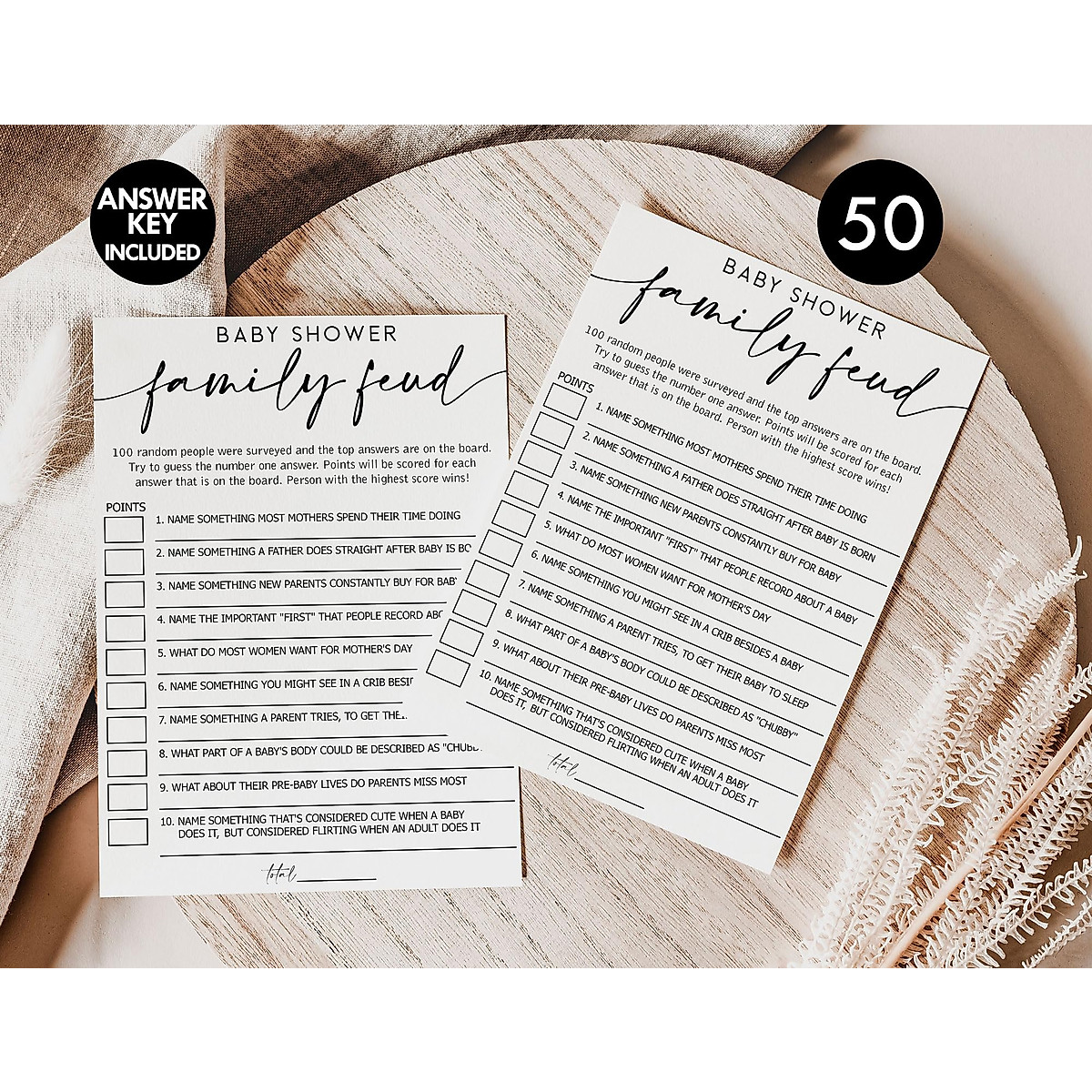 All Ewired Up 50 Baby Shower Family Feud (50-Cards) Fun Baby Shower Game Activity, Gender Neutral Boy or Girl, Minimalist Script