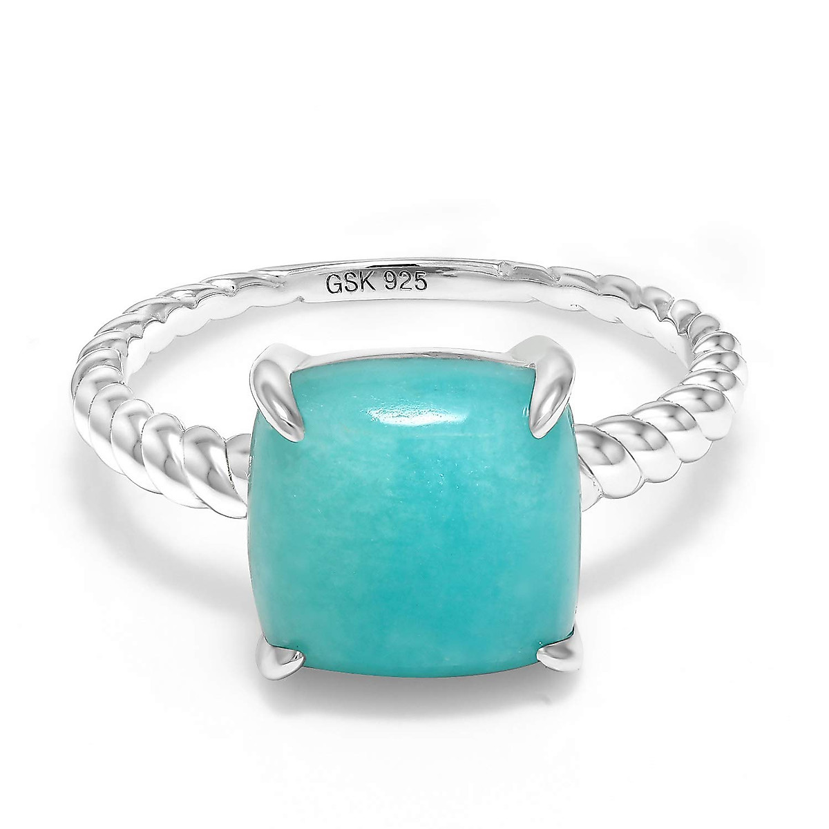 Gem Stone King 925 Sterling Silver 10MM Square Cabochon Sleeping Beauty Green Turquoise Ring For Women | Available In Size 5, 6, 7, 8, 9